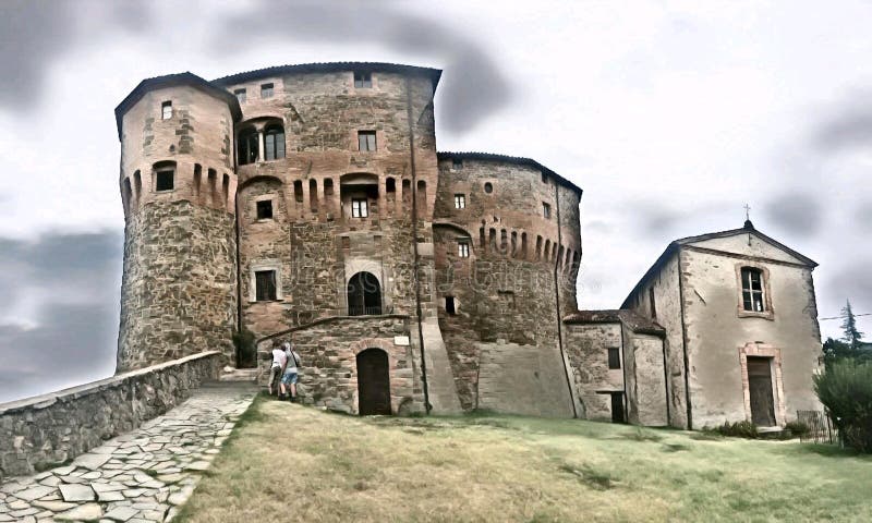 Medieval Castle Artwork in Color Stock Image - Image of knights ...