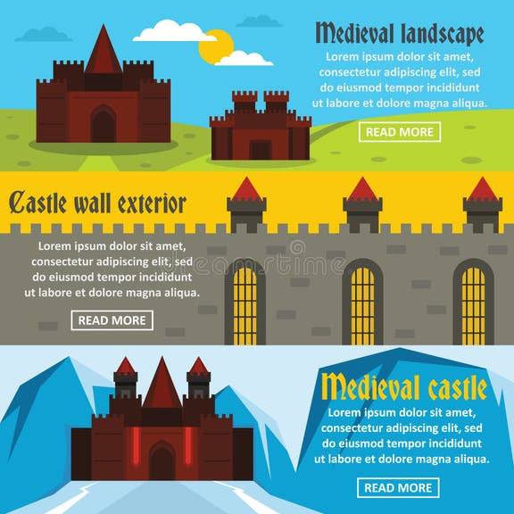 Medieval Castle Banner Horizontal Set, Flat Style Stock Vector ...