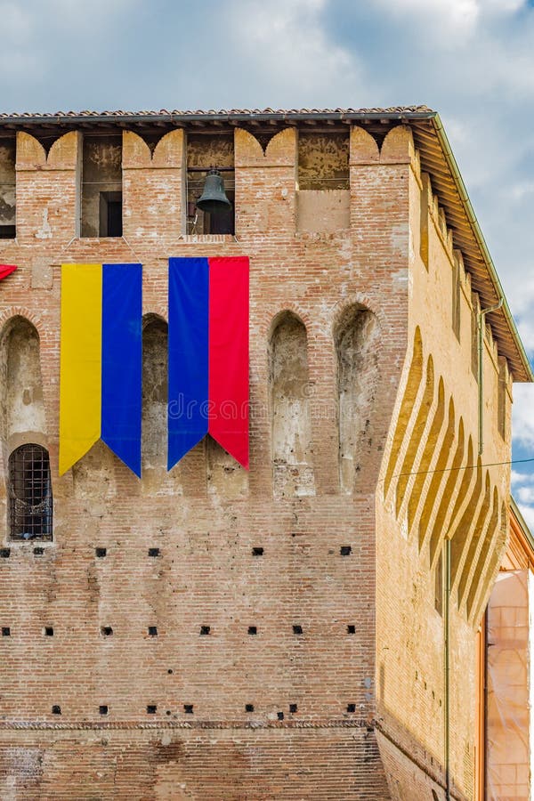 Medieval Castle with Banners Stock Photo - Image of romanian, medieval ...