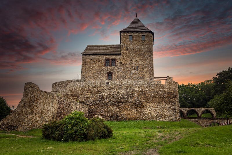 Medieval Castle in Bedzin at Sunset, Poland Stock Photo - Image of ...