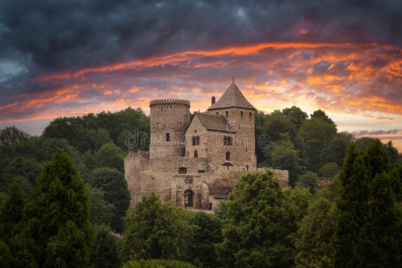 Medieval Castle in Bedzin at Sunset, Poland Stock Photo - Image of ...