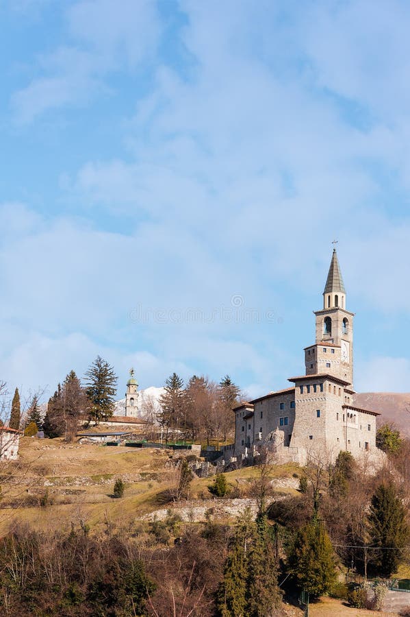 Medieval Castle and Bell Tower . Stock Photo - Image of cloud, hour ...