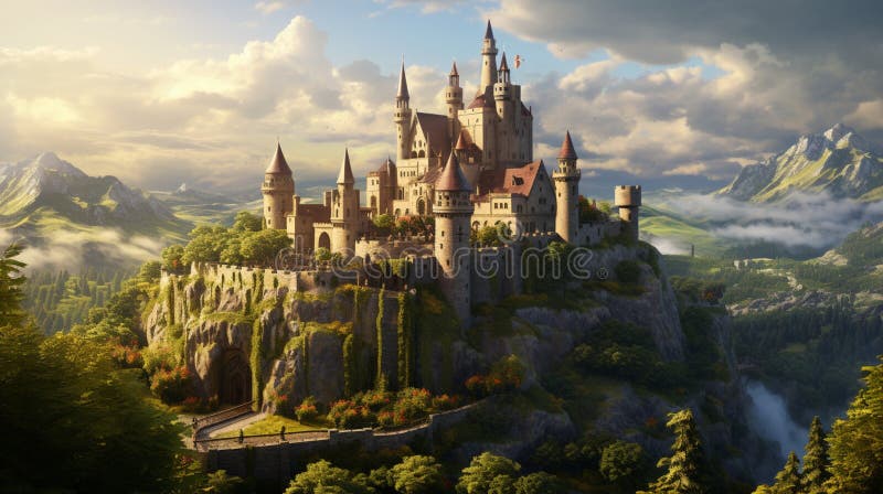 A Medieval Castle with Castle of Birthday Magic Stock Illustration ...