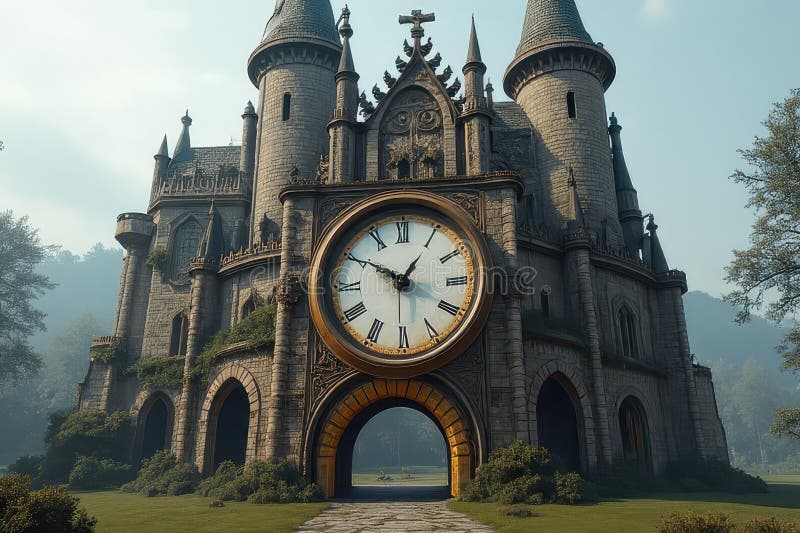 Medieval Castle Clock - Fantasy Design Stock Illustration ...