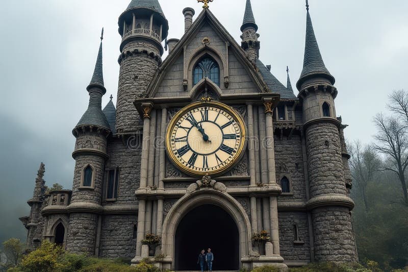 Medieval Castle Clock Fantasy Design Stock Illustration - Illustration ...