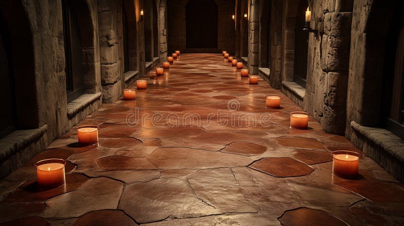 Medieval Castle Corridor with Candle Pathway for Mysterious Atmosphere ...