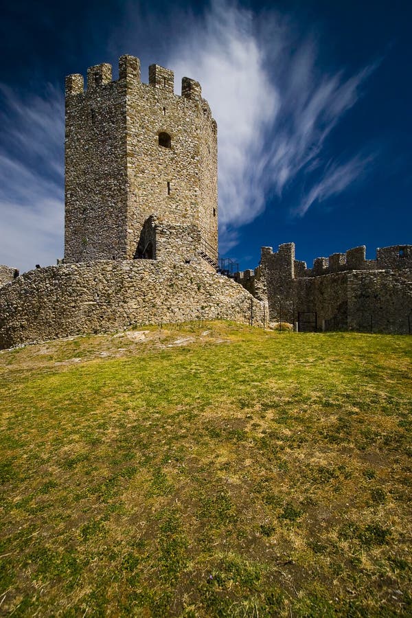 Medieval Castle with Deep Blue Sky and Clouds Stock Photo - Image of ...