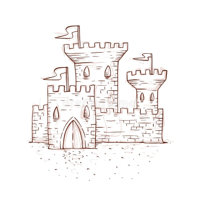 Medieval castle draw stock vector. Illustration of door - 318395596