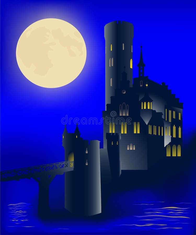 Medieval Castle and Full Moon Stock Vector - Illustration of moonlight ...