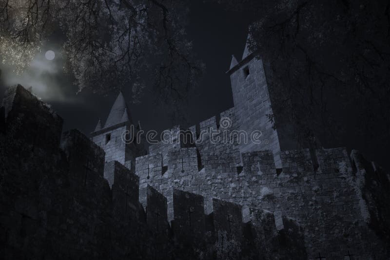 Medieval Castle in Full Moon Night Stock Photo - Image of dark, gothic ...