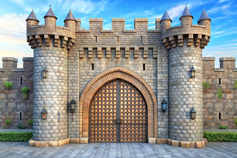 Medieval Castle Gate or Wall Background 3D Illustration Stock ...