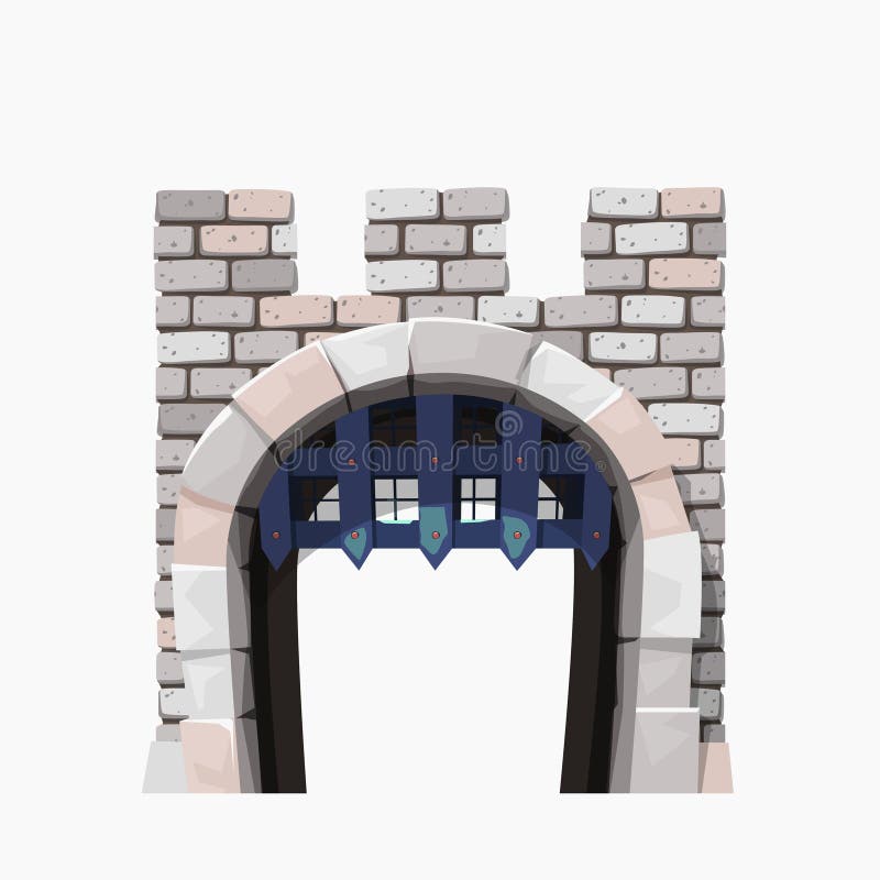A Medieval Castle Gates Isolated Front View Stock Vector - Illustration ...