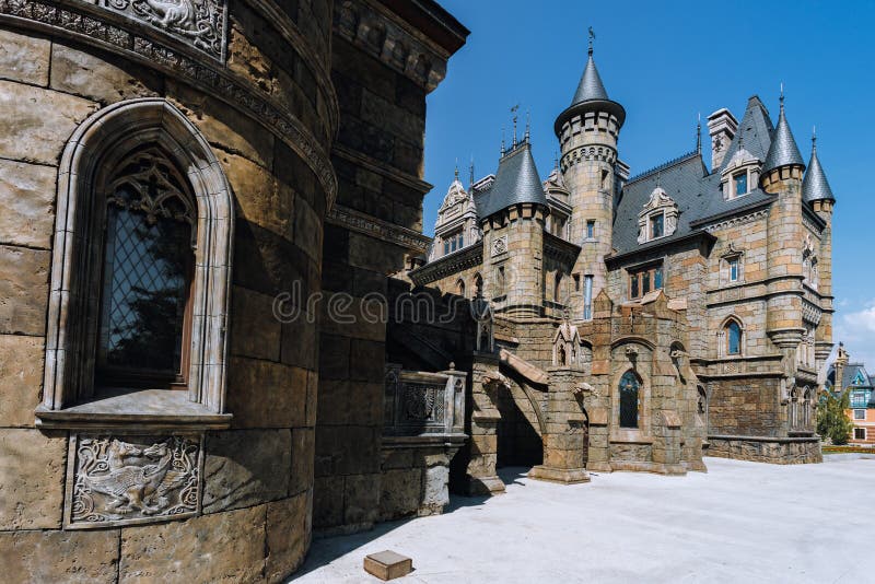 Large the Medieval Castle in Gothic Style Stock Image - Image of ...