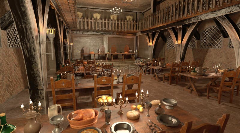 Medieval Castle Great Hall Interior 3d Illustration Stock Illustration ...