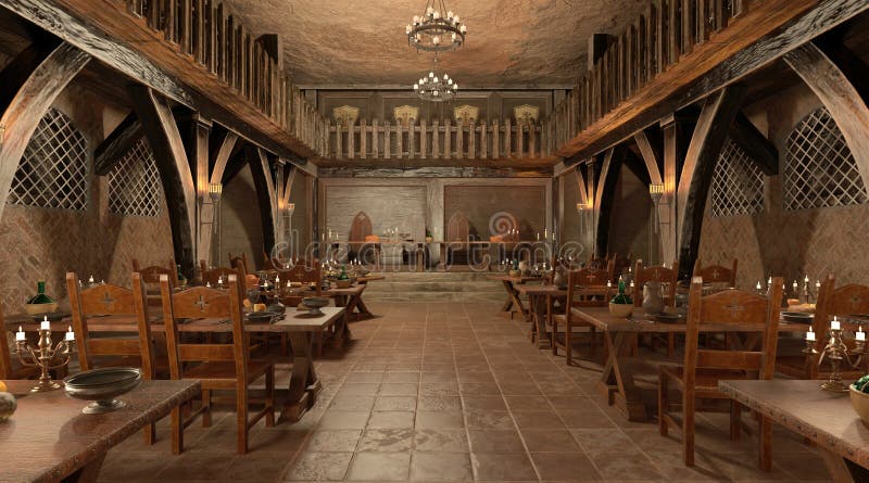 Medieval Castle Great Hall Interior 3d Illustration Stock Illustration ...