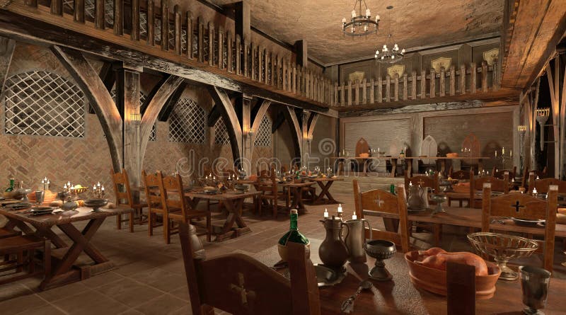 Medieval Castle Great Hall Interior 3d Illustration Stock Illustration ...