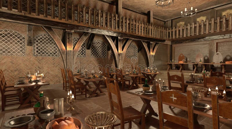 Medieval Castle Great Hall Interior 3d Illustration Stock Illustration ...