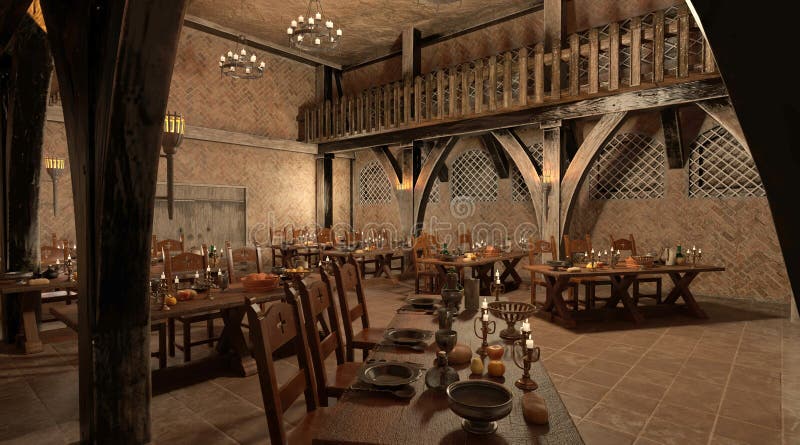 Medieval Castle Great Hall Interior 3d Illustration Stock Illustration ...