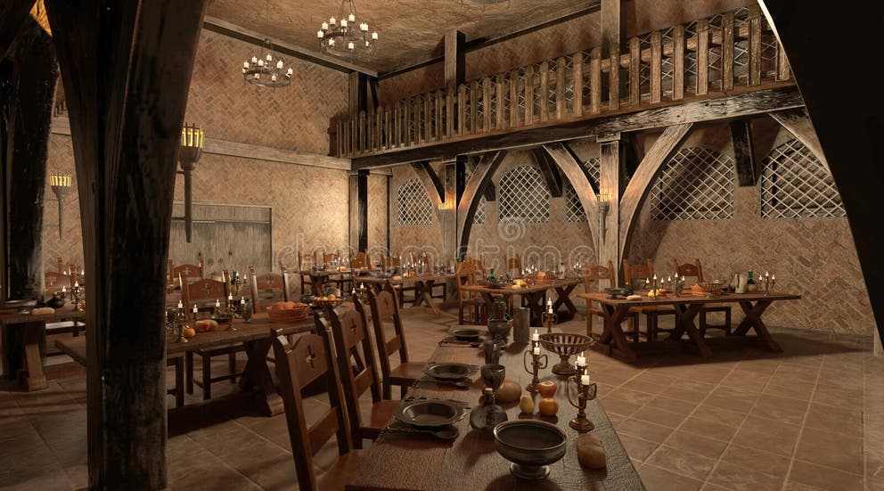 Medieval Castle Great Hall Interior 3d Illustration Stock Illustration ...