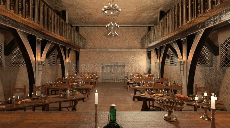 Medieval Castle Great Hall Interior 3d Illustration Stock Illustration ...