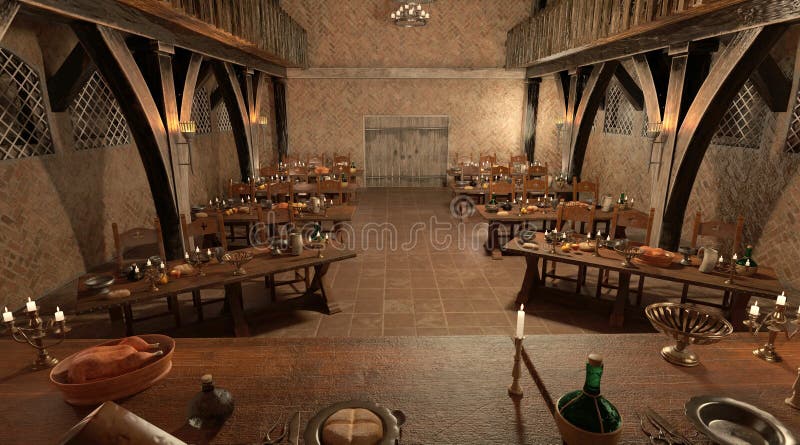 Medieval Castle Great Hall Interior 3d Illustration Stock Illustration ...