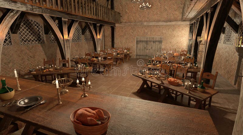 Medieval Castle Great Hall Interior 3d Illustration Stock Illustration ...
