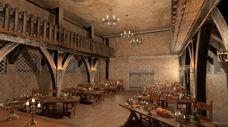 Medieval Castle Great Hall Interior 3d Illustration Stock Illustration ...