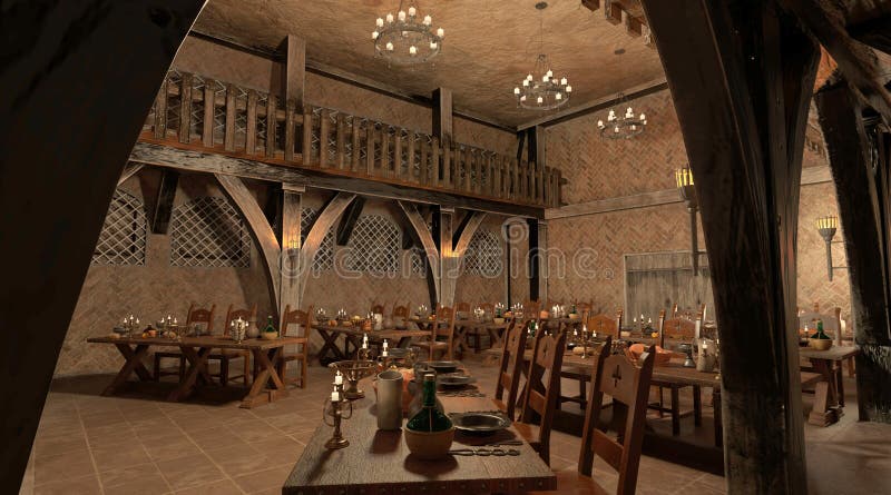 Medieval Castle Great Hall Interior 3d Illustration Stock Illustration ...