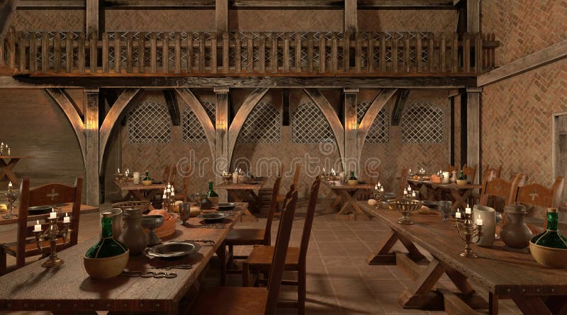 Medieval Castle Great Hall Interior 3d Illustration Stock Illustration ...