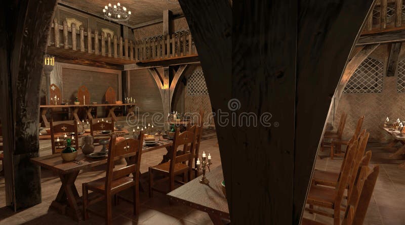 Medieval Castle Great Hall Interior 3d Illustration Stock Illustration ...