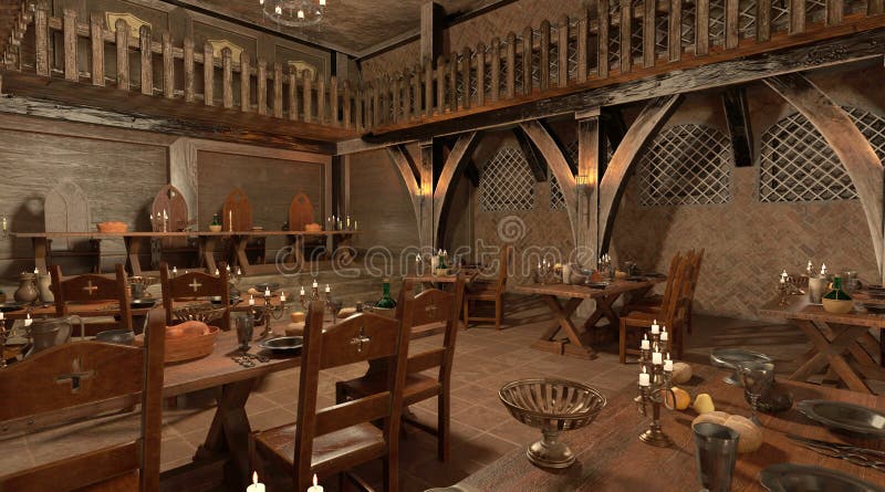 Medieval Castle Great Hall Interior 3d Illustration Stock Illustration ...