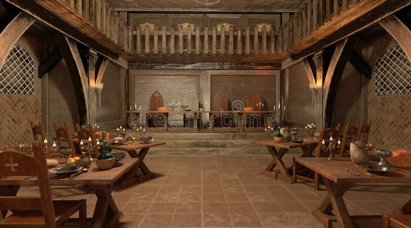 Medieval Castle Great Hall Interior 3d Illustration Stock Illustration ...