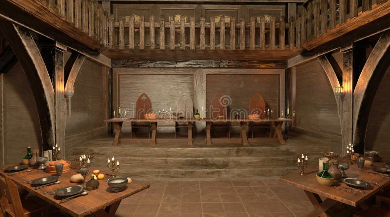Medieval Castle Great Hall Interior 3d Illustration Stock Illustration ...
