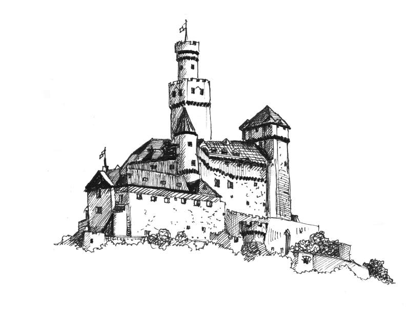 Medieval Castle. Hand Drawing Sketch Stock Illustration - Illustration ...