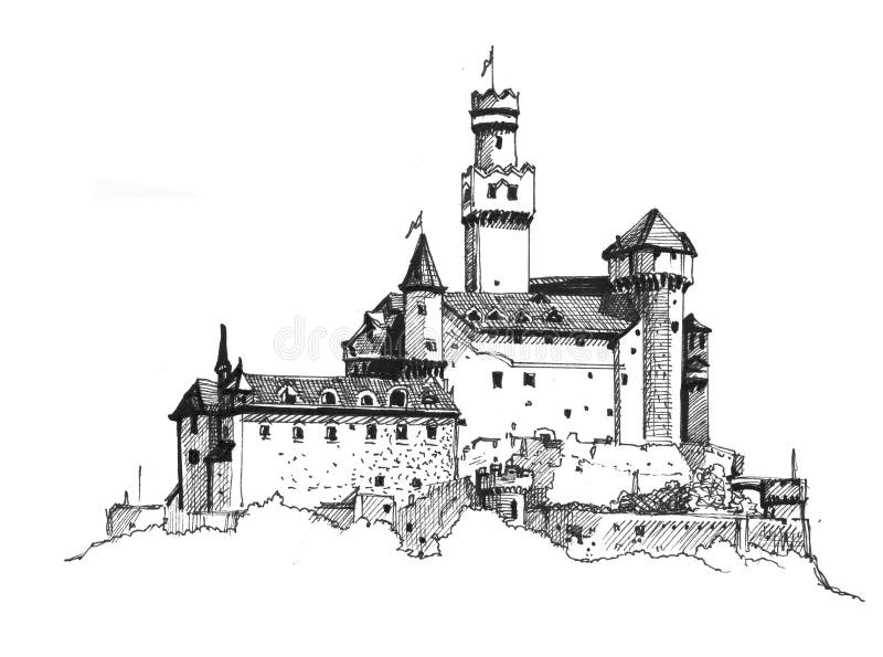 Medieval Castle. Hand Drawing Sketch Stock Illustration - Illustration ...