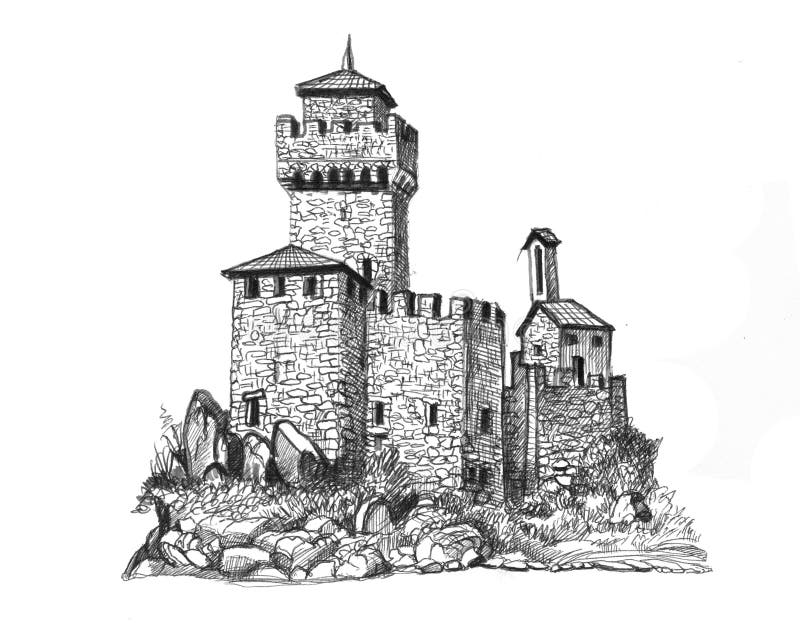 Medieval Castle. Hand Drawing Sketch Stock Illustration - Illustration ...