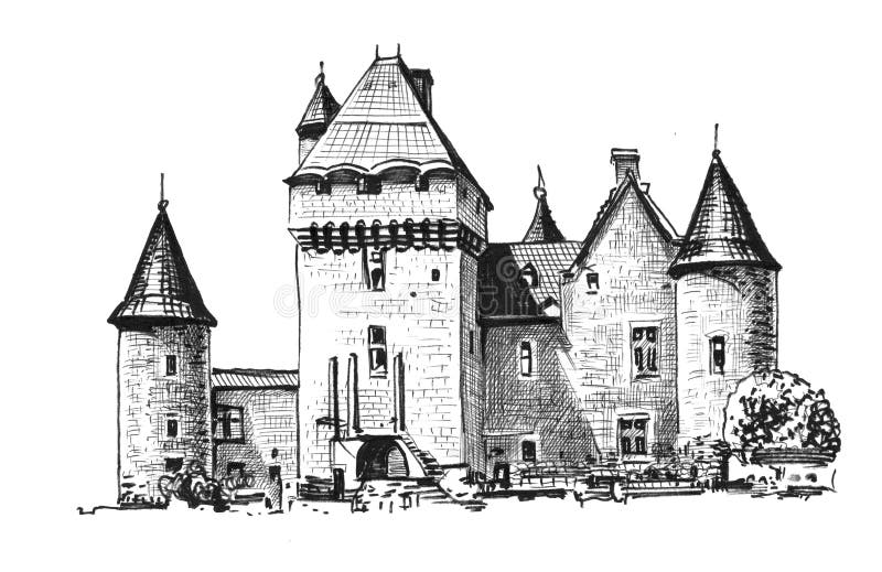 Medieval Castle. Hand Drawing Sketch Stock Illustration - Illustration ...