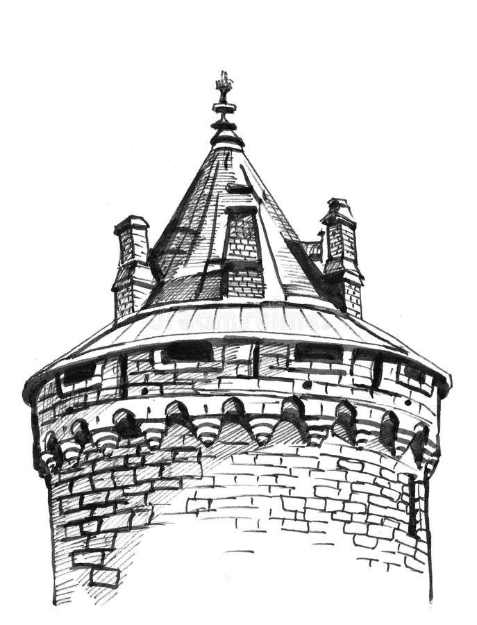 Medieval Castle. Hand Drawing Sketch Stock Illustration - Illustration ...