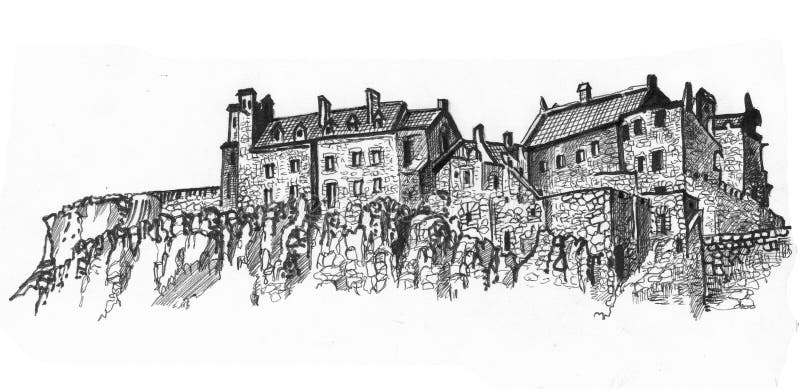 Medieval Castle. Hand Drawing Sketch Stock Illustration - Illustration ...