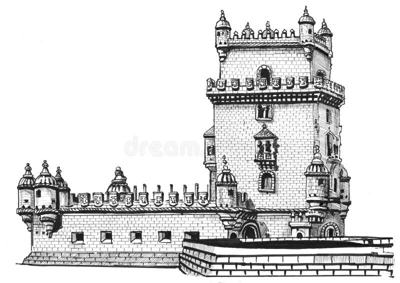 Medieval Castle. Hand Drawing Sketch Stock Illustration - Illustration ...