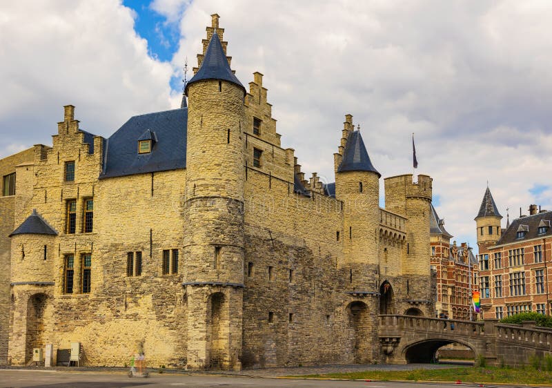 Medieval Castle Het Steen in Antwerp, Belgium Stock Photo - Image of ...