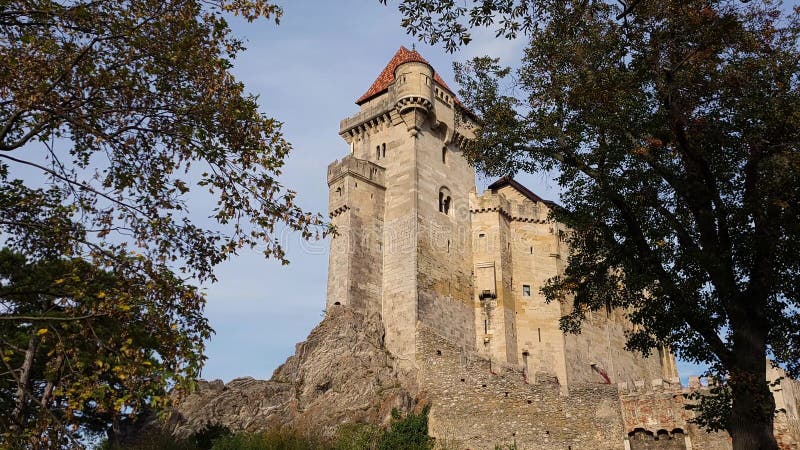 Medieval Castle on a Hill in an Autumn Forest. 4k Footage Stock Video ...
