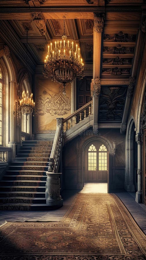 Medieval Castle Interior with Carpeted Staircase. Stock Illustration ...