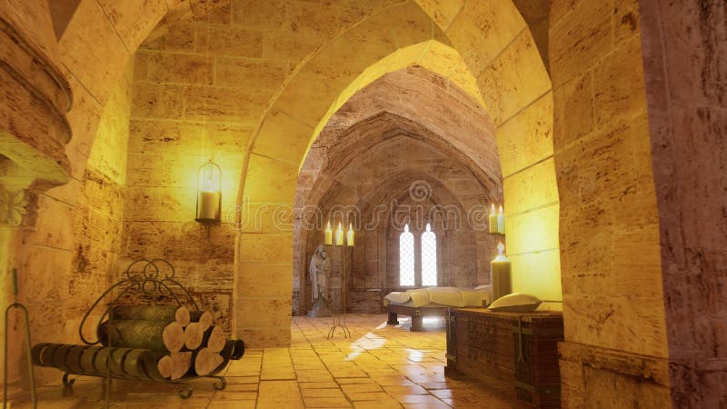 A Medieval Castle with Fluttering Flags on the Towers Stock Video ...