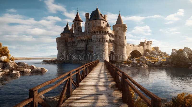 Medieval Castle on the Island and a Bridge Leading. Generative AI ...