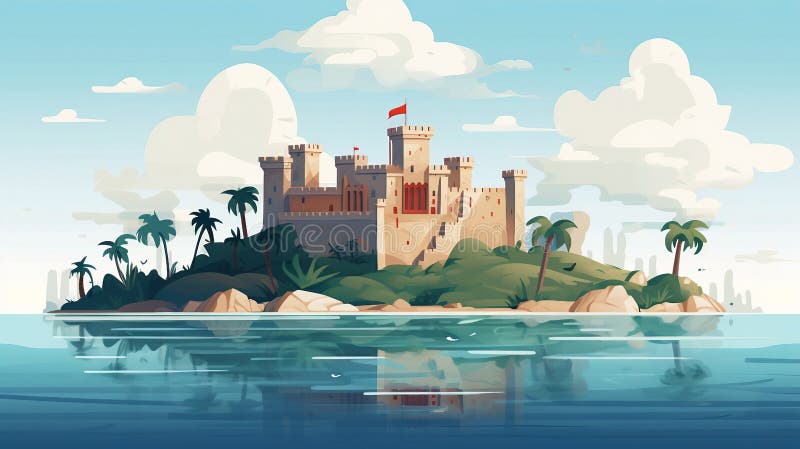 Medieval Castle on an Island in the Ocean Illustration AI Generated ...