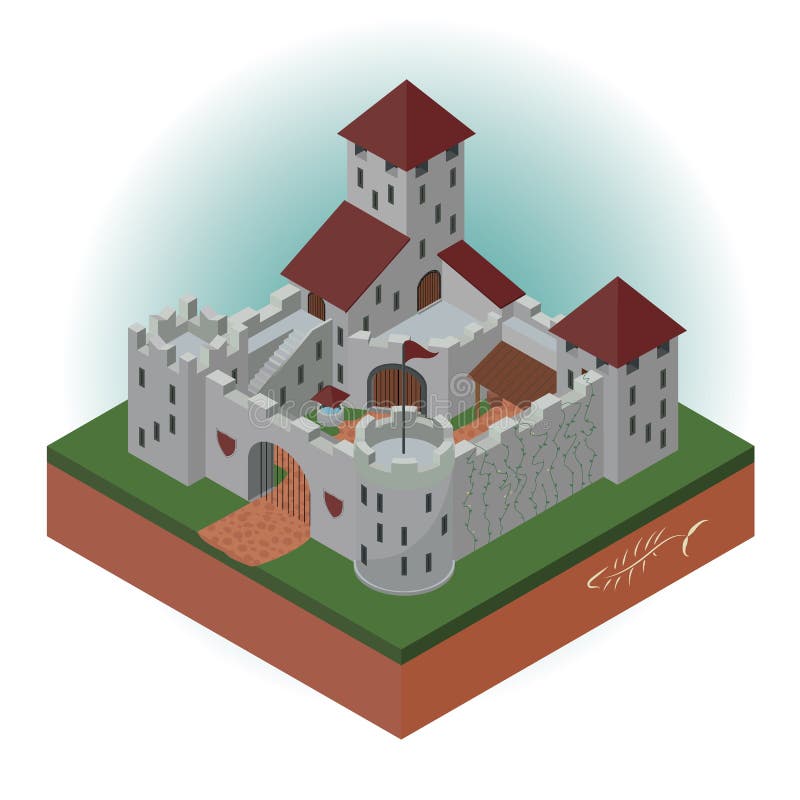 Medieval Castle in Isometric Stock Vector - Illustration of ...