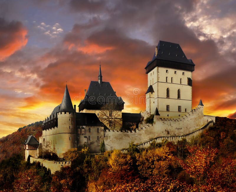 Medieval Castle Karlstejn Sunset Bohemia Editorial Stock Photo - Image ...