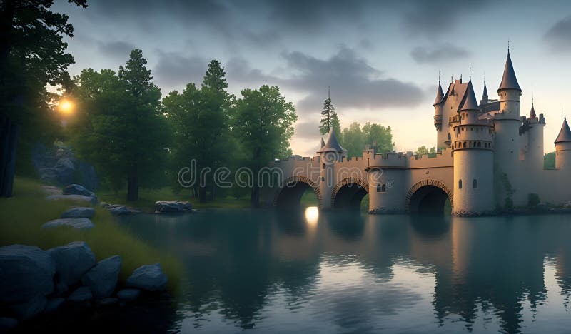 Medieval Castle with Lake , AI Generated Stock Illustration ...