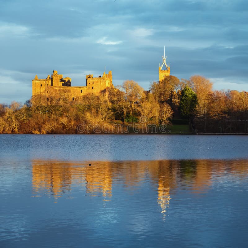 Medieval Castle on the Lake Lit by the Setting Sun Stock Image - Image ...